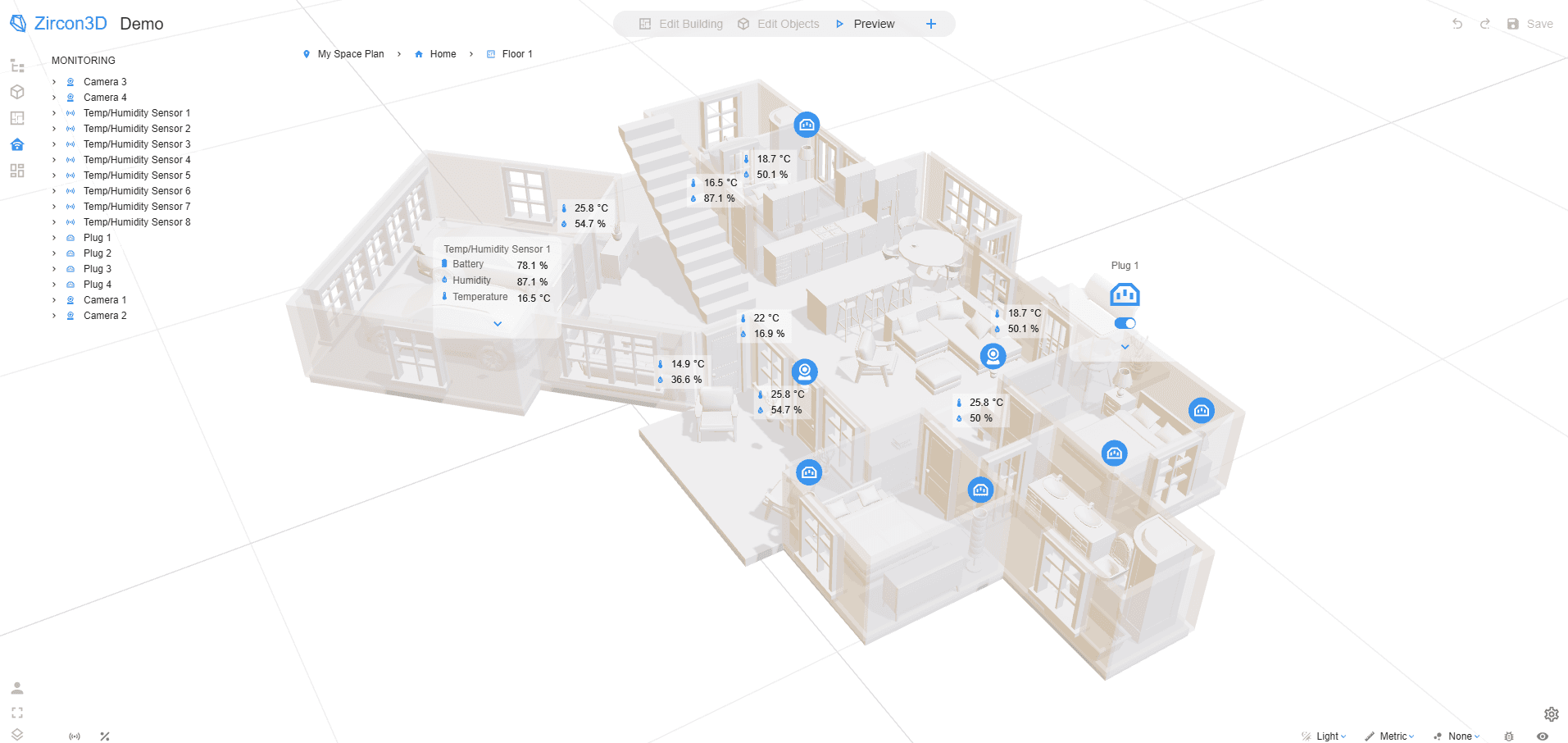 Zircon3D - 3D Floor Plan Visualization for Smart Buildings & IoT